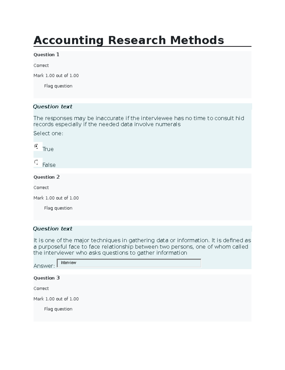 Accounting Research Methods (Midterm Q 2) - Accounting Research Methods ...