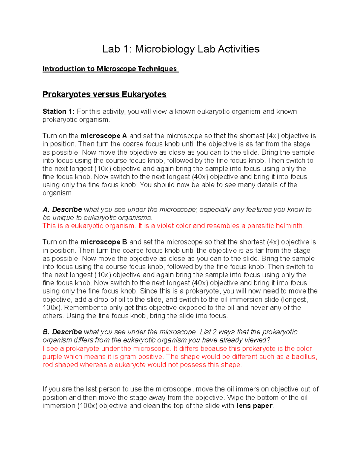 Microbiology Week 1 lab - Lab 1: Microbiology Lab Activities ...