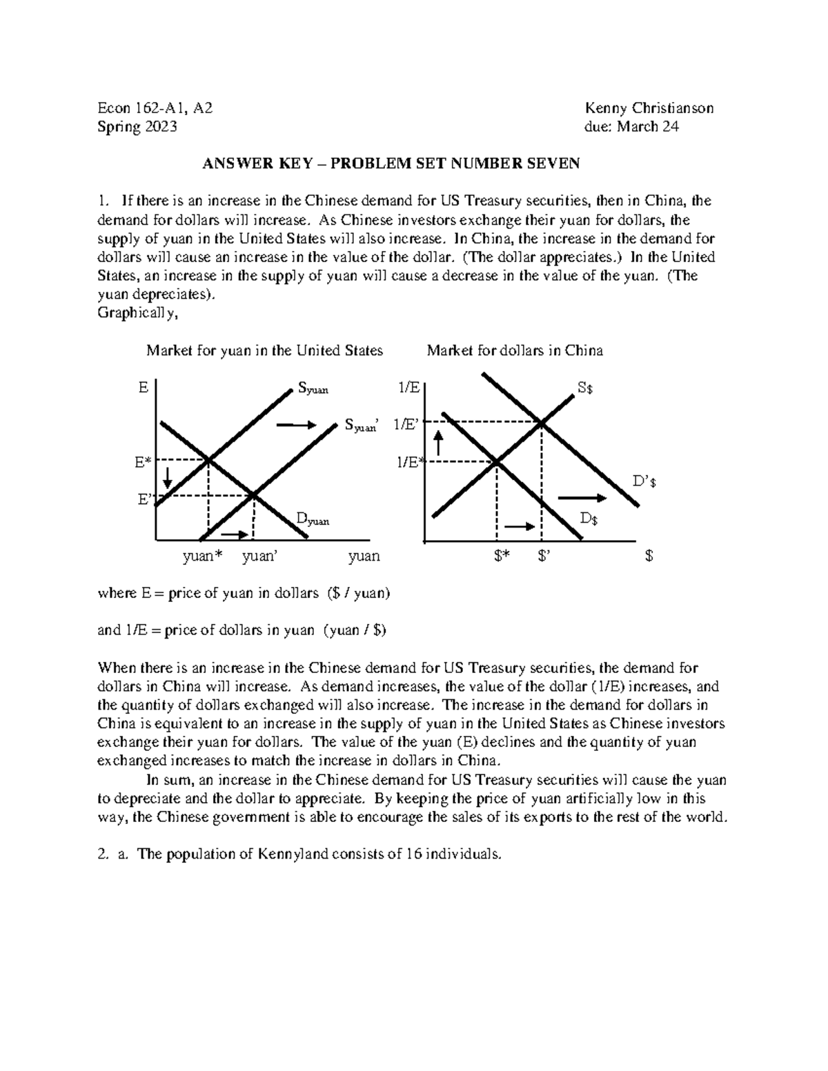 Answer 7 - Practice Materials for exam - Econ 162-A1, A2 Kenny ...