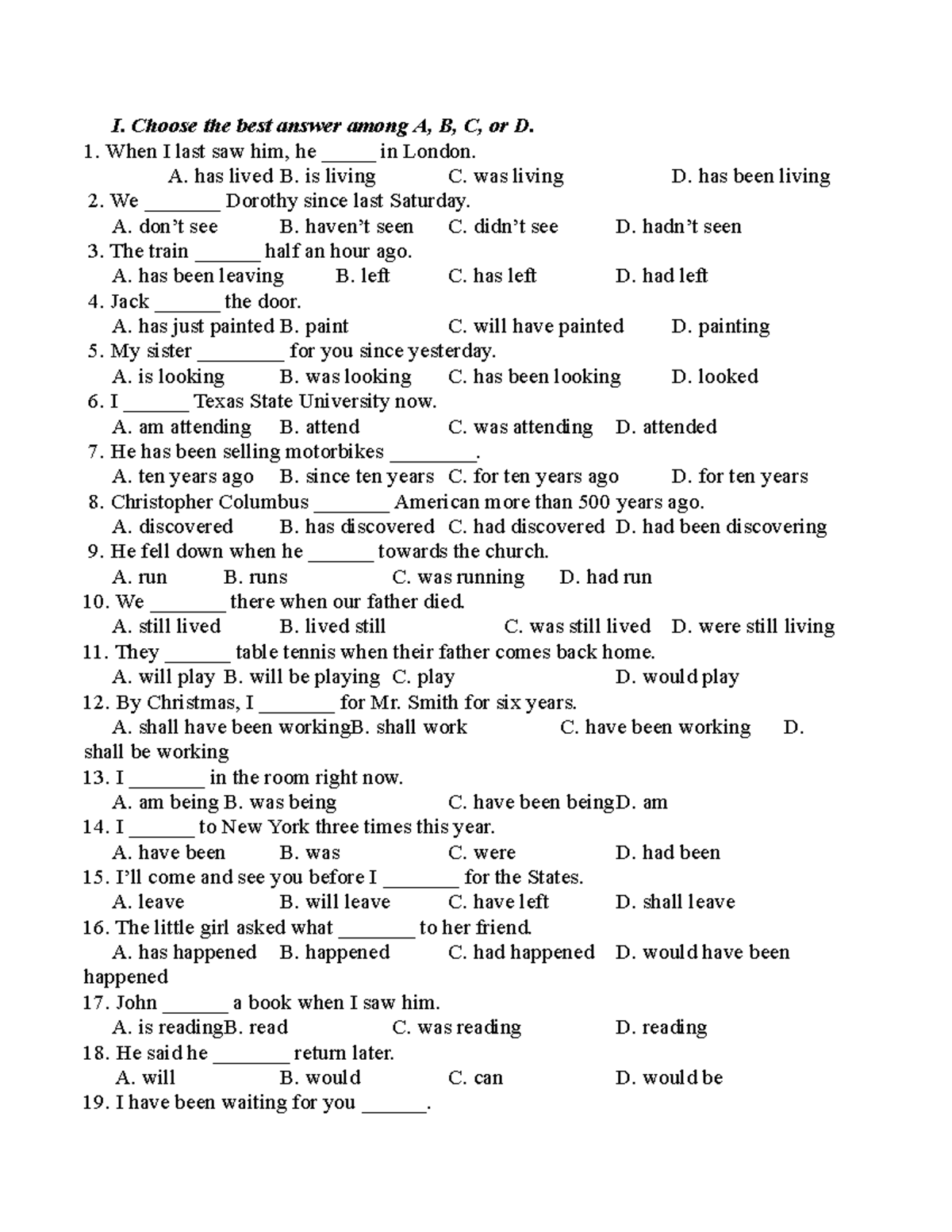 Thì - YLE Movers Mock Test LRW 2YLE Movers Mock Test LRW 2 - I. Choose ...