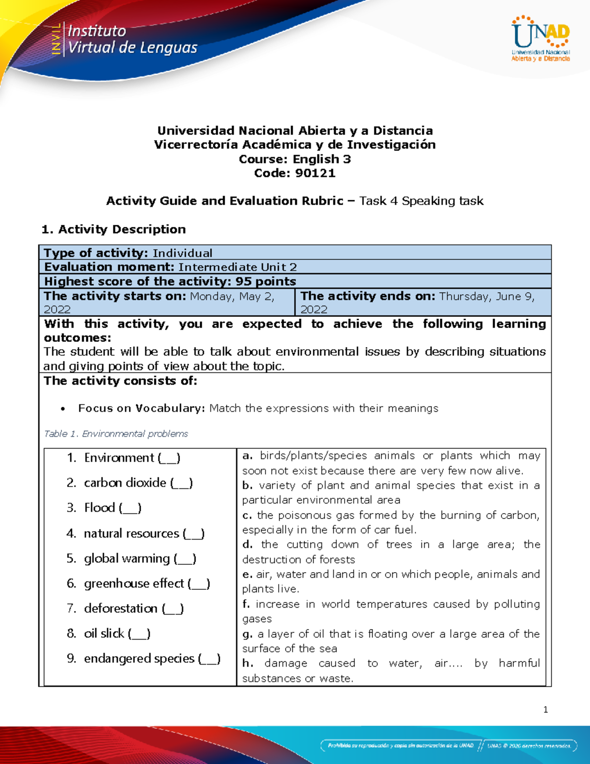 Unit 2 - Task 4 - Speaking Task - Activity Guide and Evaluation Rubric ...