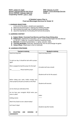 Tvl cookery 12 lesson plan on preparing and cooking meat - LESSON PLAN ...