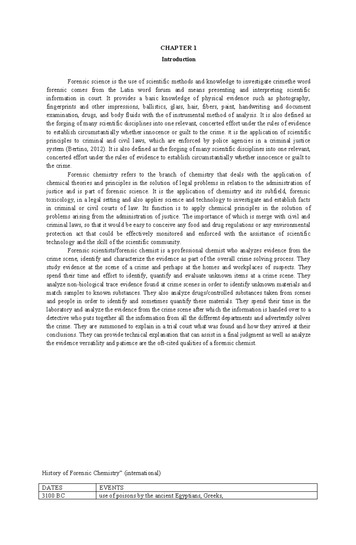 Notes chapter introduction history of forensic chemistry - CHAPTER 1 ...