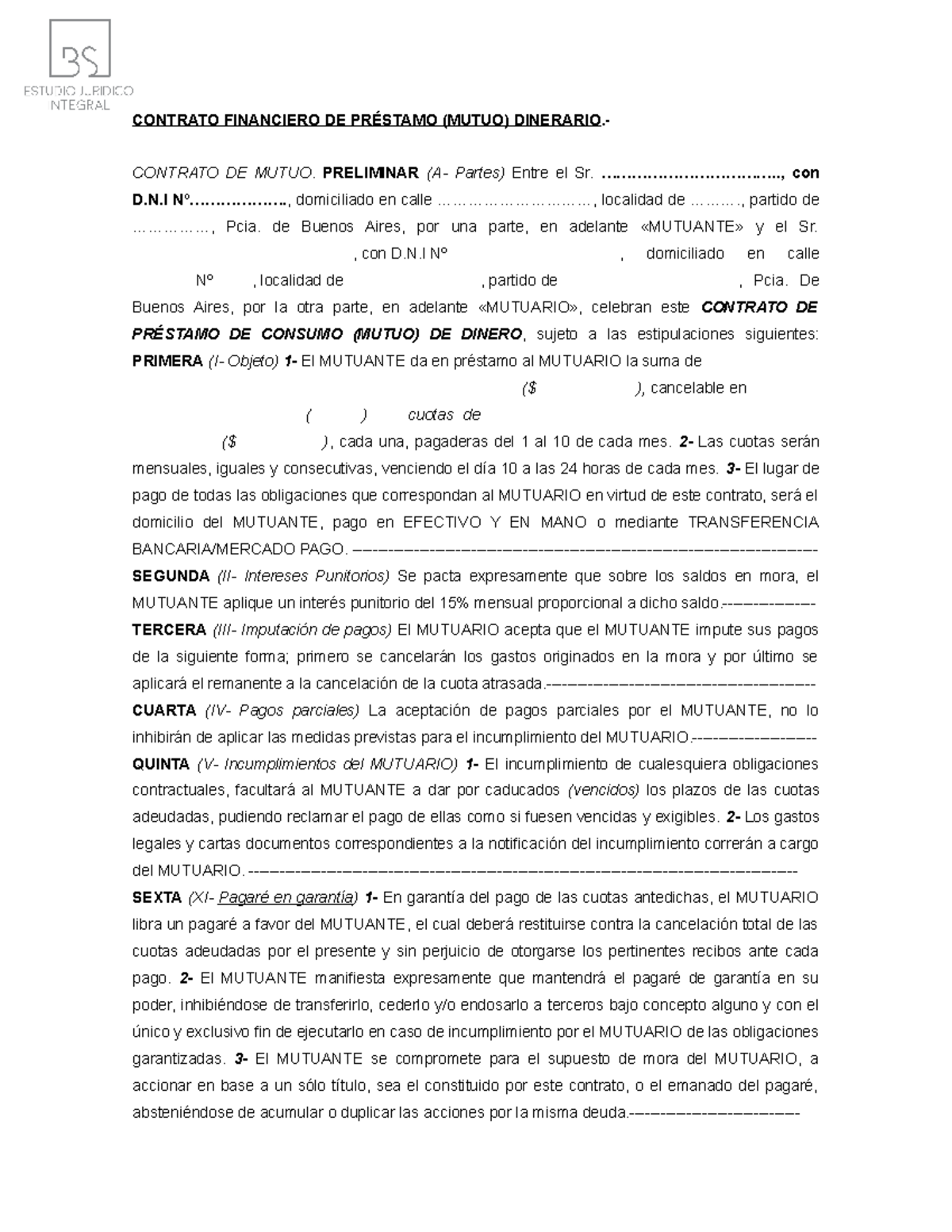 Contrato Mutuo - CONTRATO FINANCIERO DE PRÉSTAMO (MUTUO) DINERARIO ...