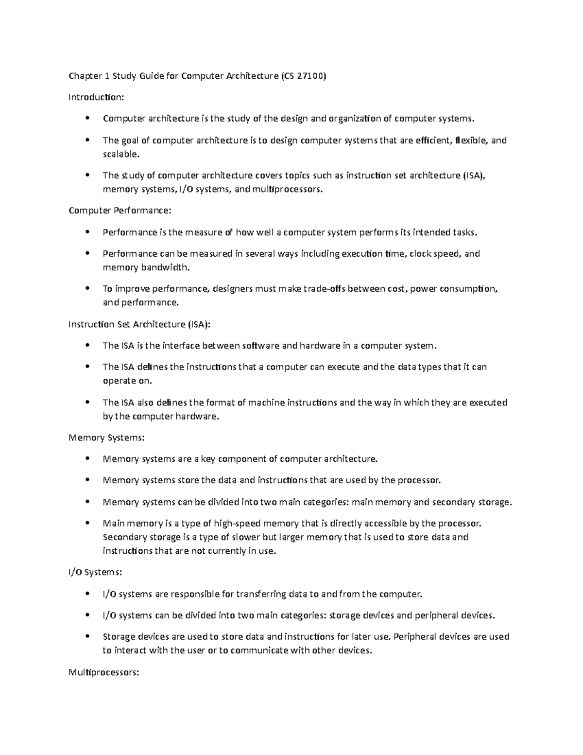 Chapter 1 through 10 Study Guides for Computer Architecture - Chapter 1 Study Guide for Computer ...