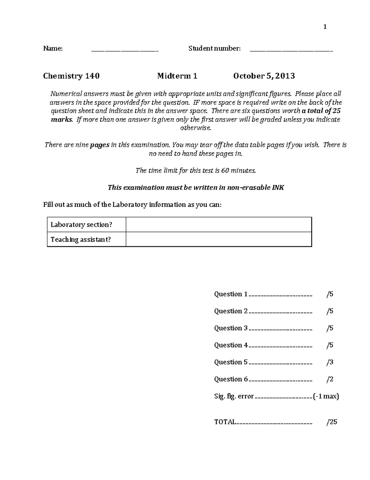 Midterm 2013 - practice exam - Name: _________________________ Student ...