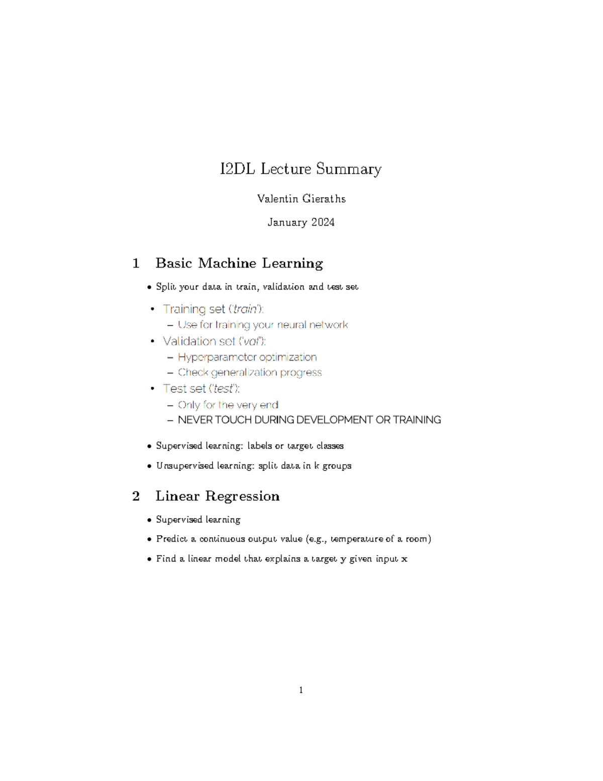 I2DL - Zusammenfassung Introduction to Deep Learning - I2DL Lecture Summary Valentin Gieraths ...