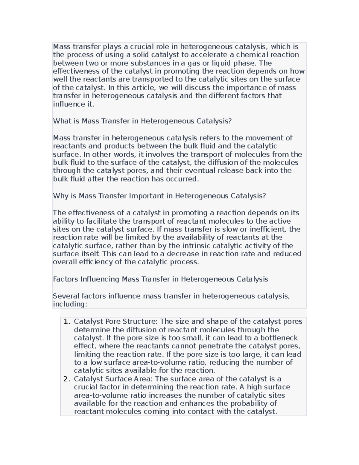 Mass transfer plays a crucial role in heterogeneous catalysis - The ...