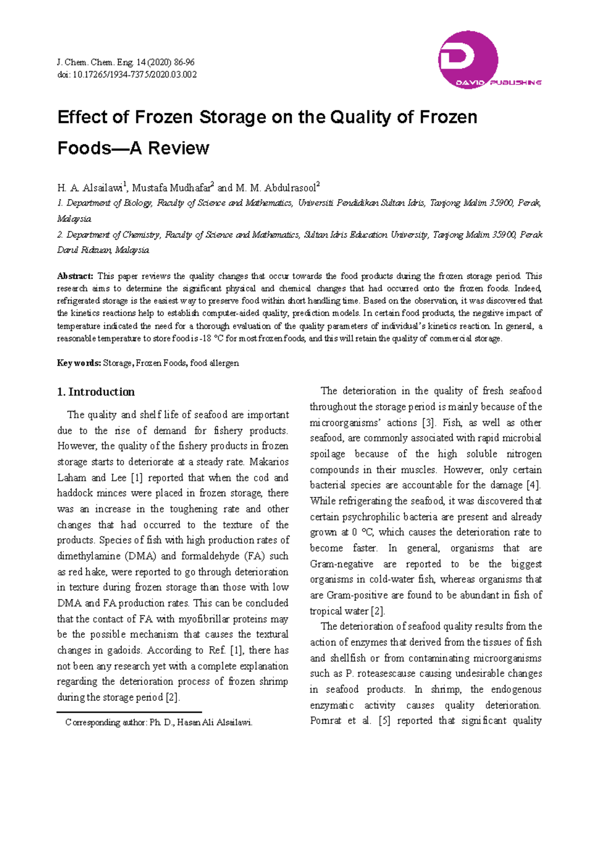 Frozen Foods Technology - J. Chem. Chem. Eng. 14 (2020) 86- doi: 10. ...