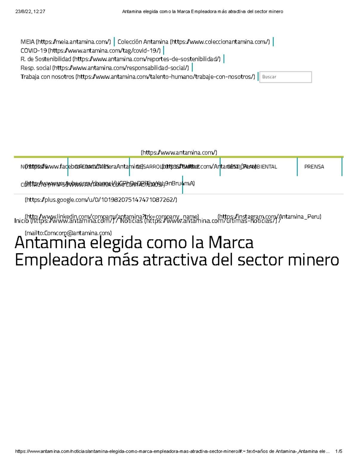 Antamina elegida como la Marca Empleadora más atractiva del sector ...