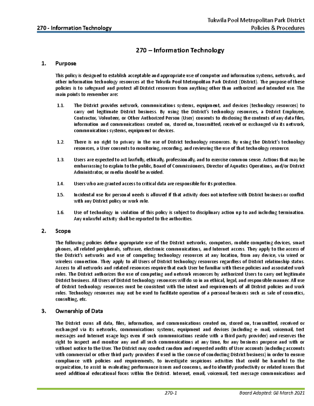 Policy - 270 Information Technology - 270 - Information Technology ...