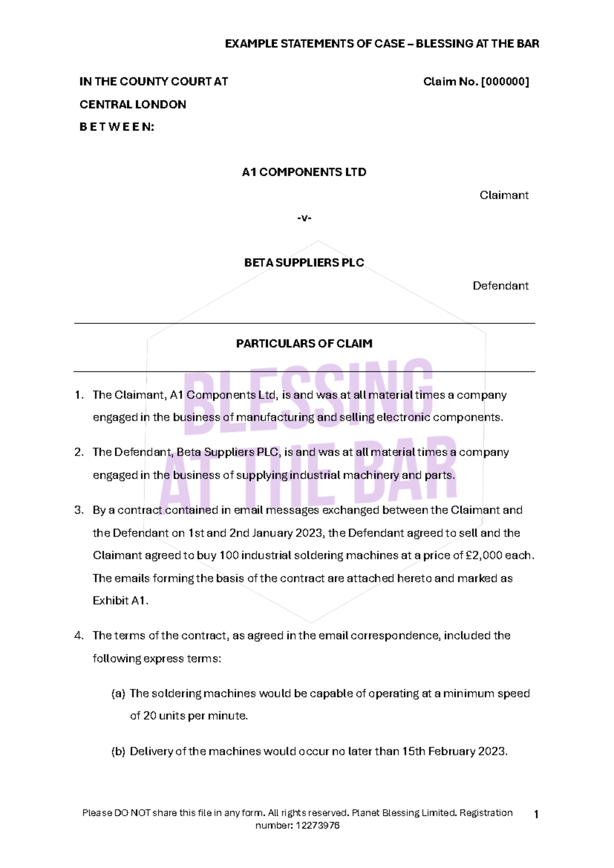 BATB - Example Statements of Case - Please DO NOT share this file in ...