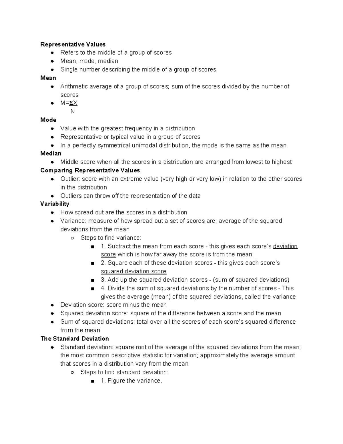 Chapter 2 Textbook Notes The Mean, Variance, Standard Deviation, and Z ...