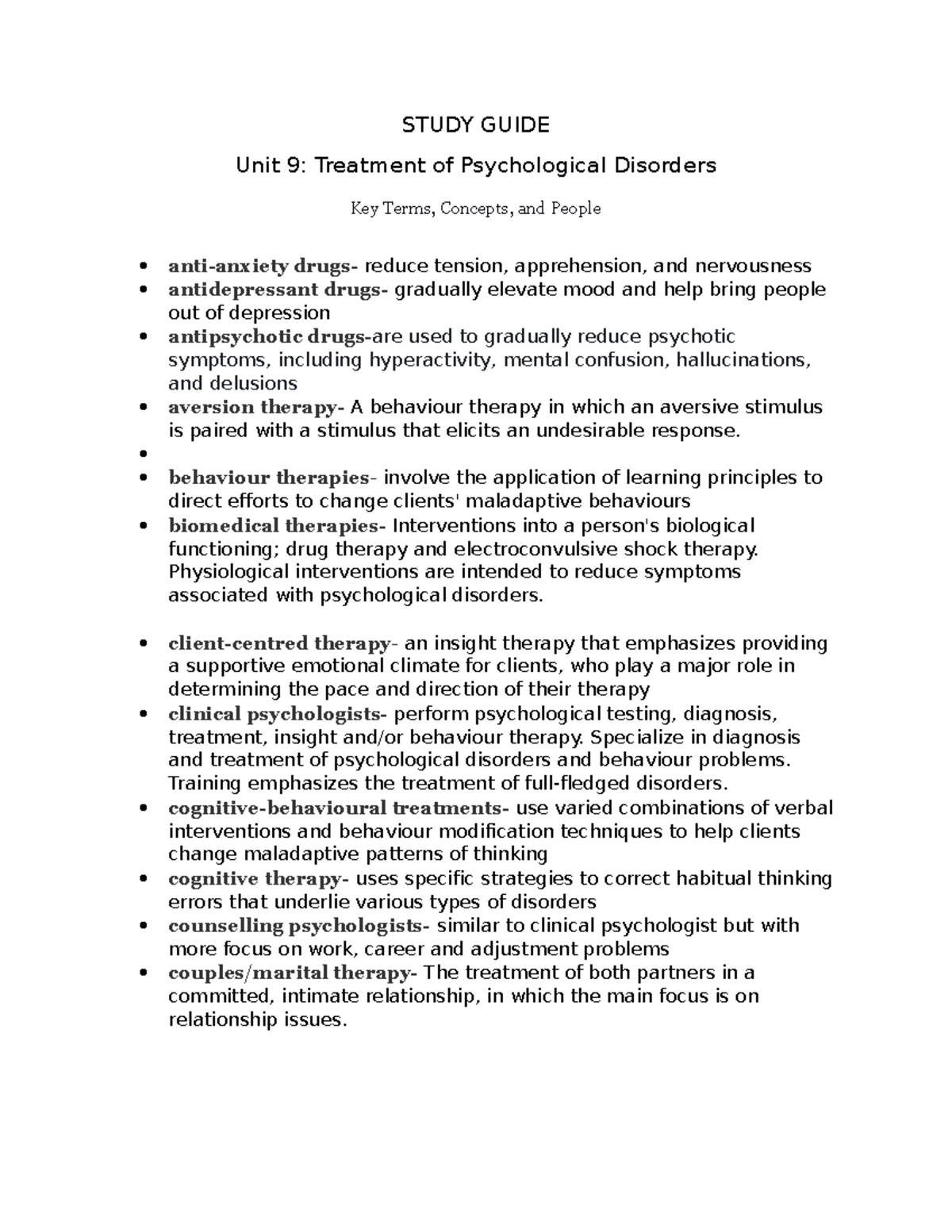 Unit 9 Chapter 16 - Unit 9 - STUDY GUIDE Unit 9: Treatment of ...