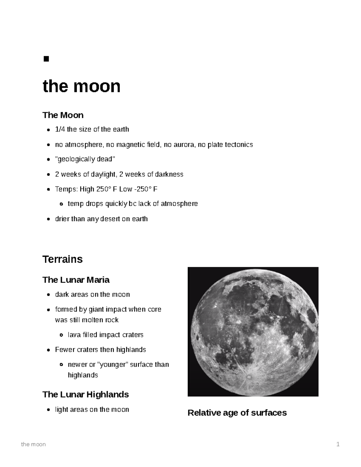 The moon - The moon notes - the moon 1 the moon The Moon 1/4 the size ...