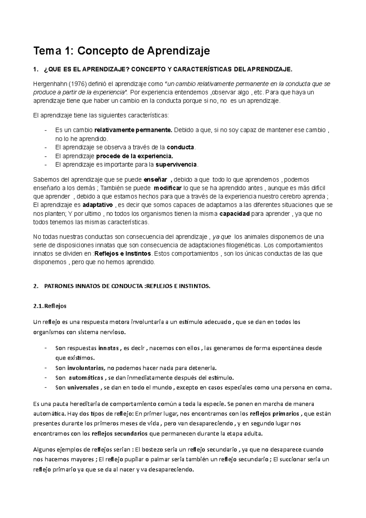 Tema 1 Psicología del aprendizaje - Tema 1: Concepto de Aprendizaje ...