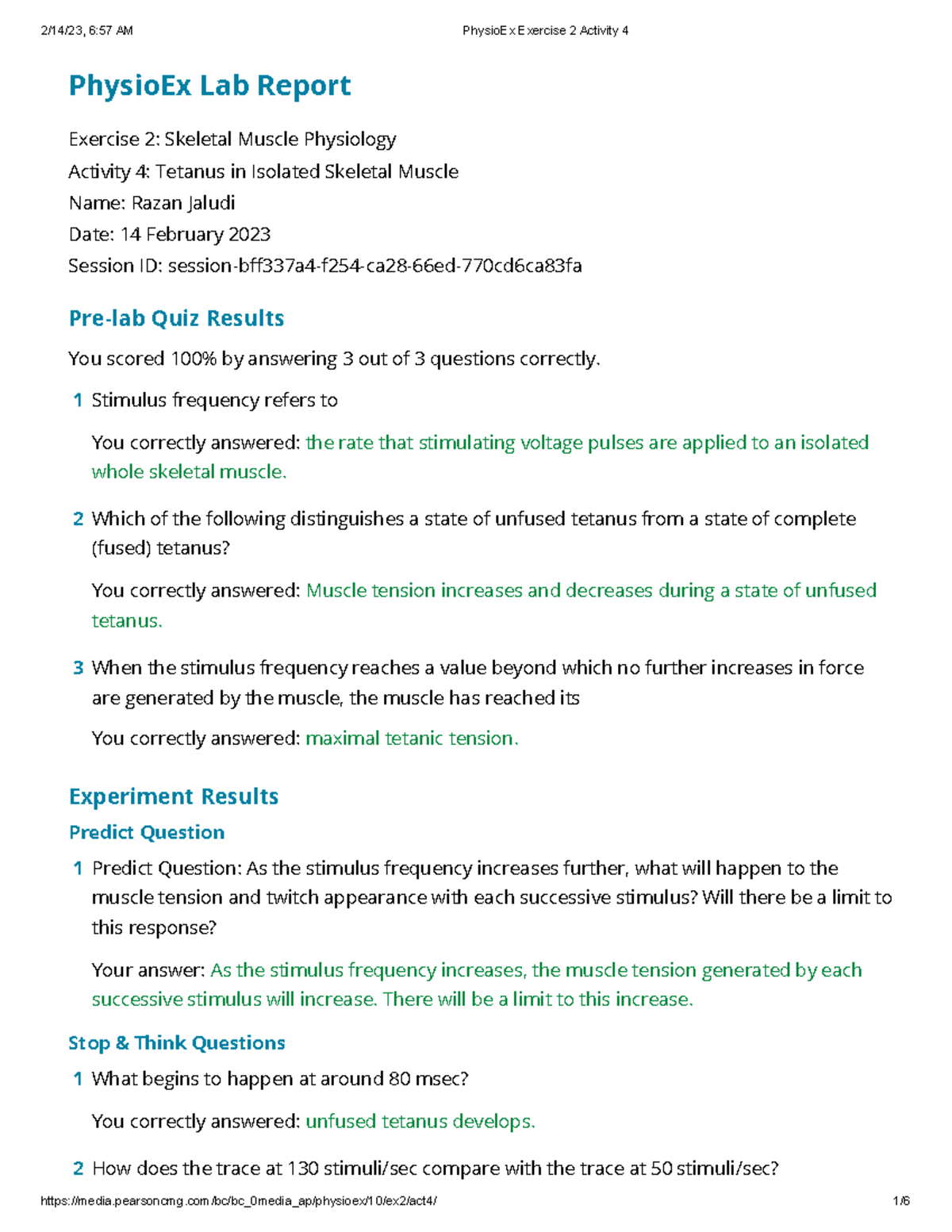 Physio Ex Exercise 3 Activity 4 - PhysioEx Lab Report Exercise 2: Skeletal Muscle Physiology ...
