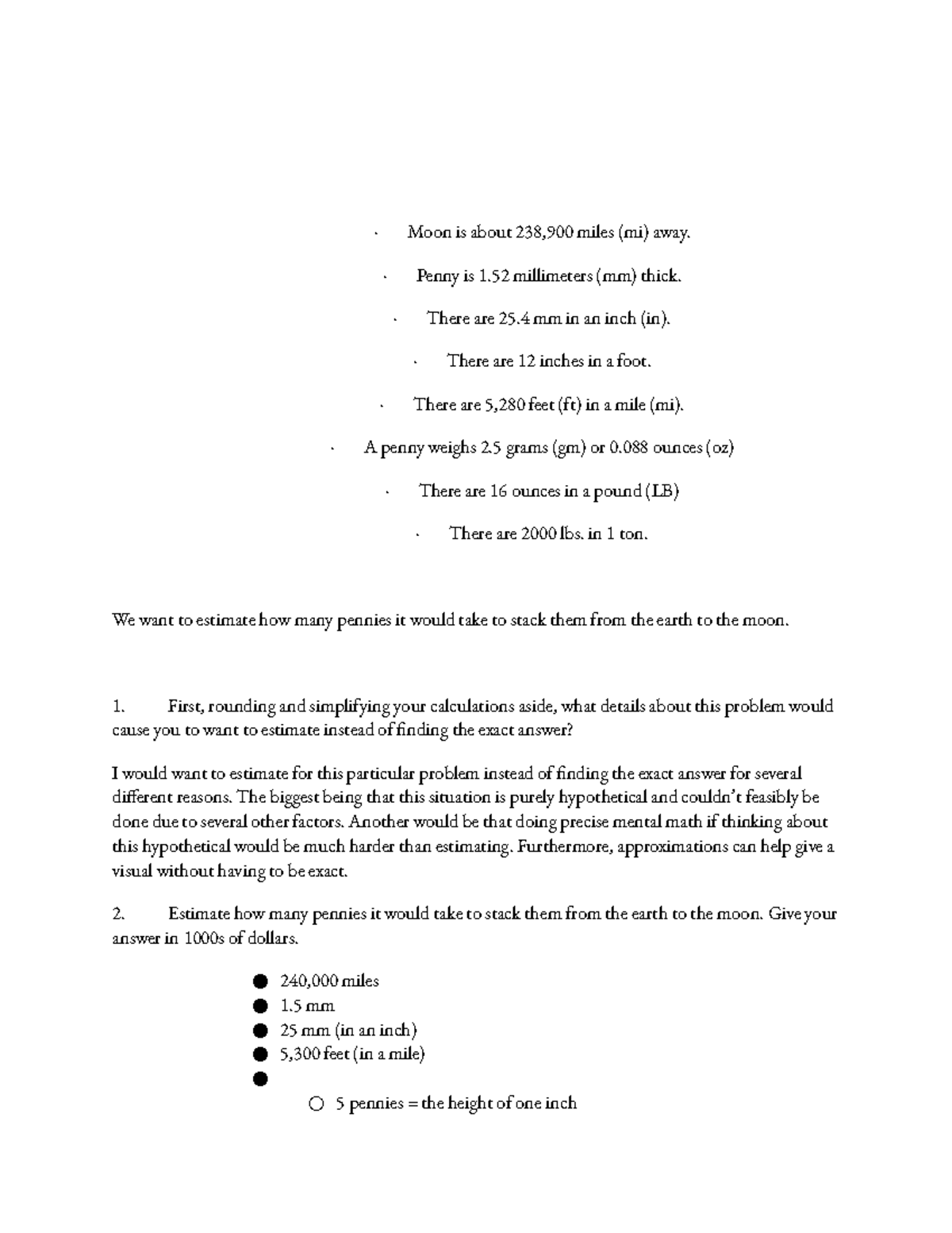 THP #2 - Received a 7/10 - · Moon is about 238,900 miles (mi) away ...