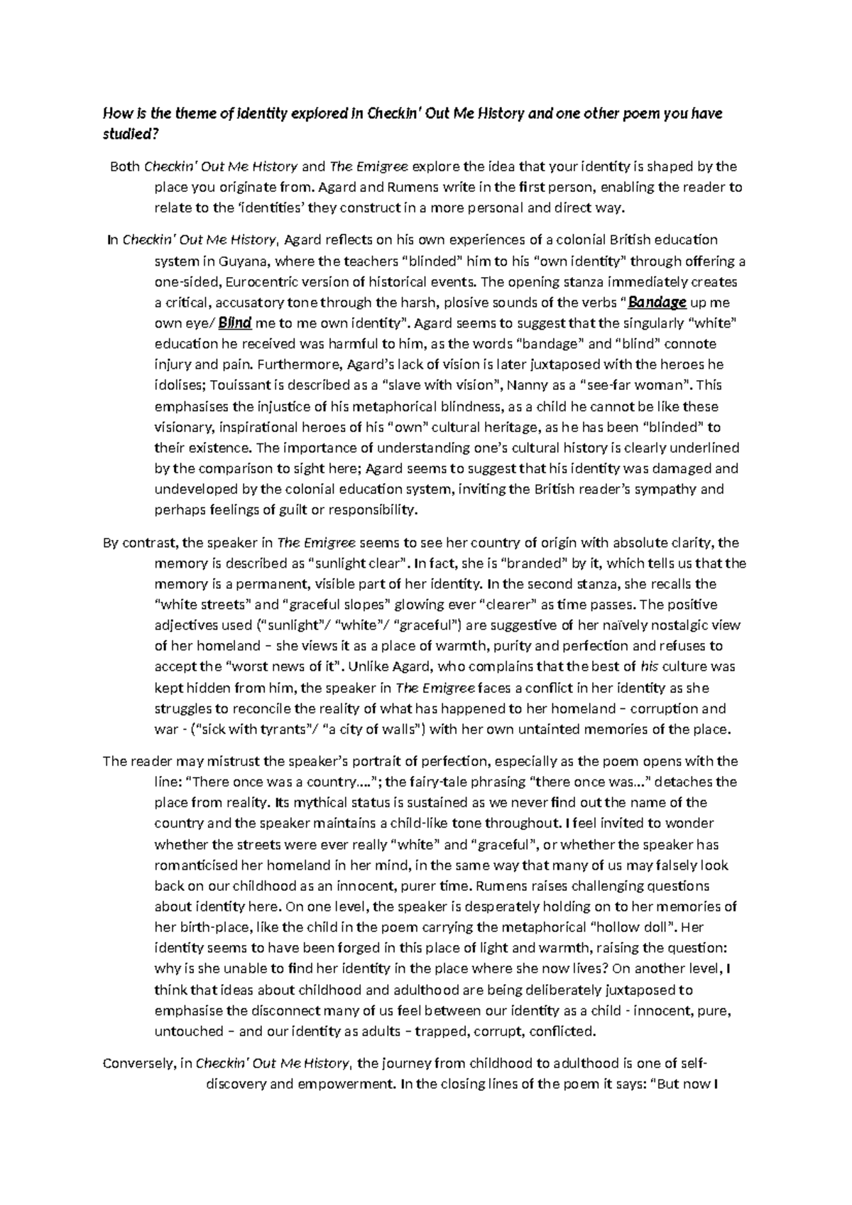 Identity in checking out me history and the emigree sample essay - How ...