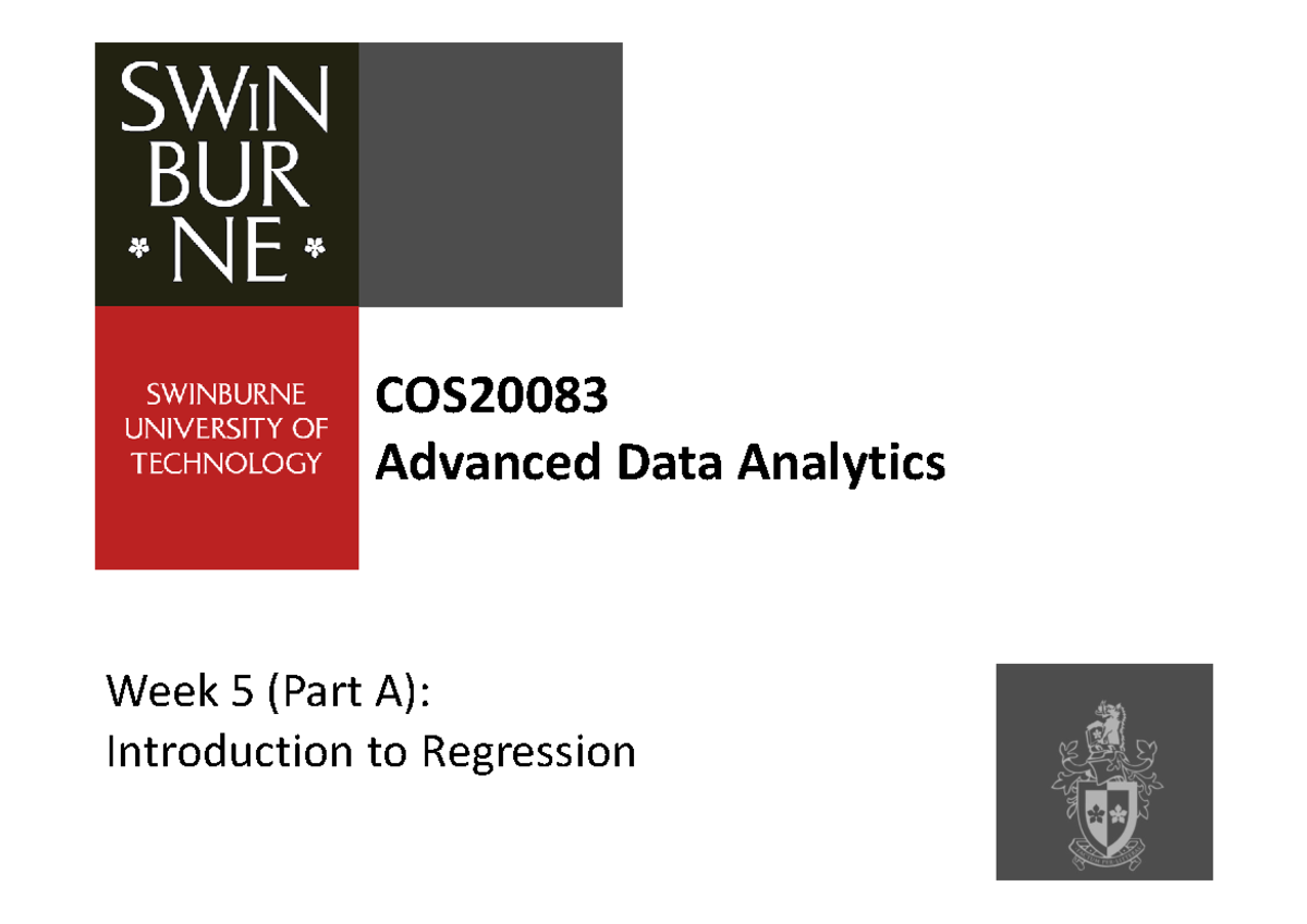 Week5a Intro Regression - Week 5 (Part A): Introduction to Regression ...
