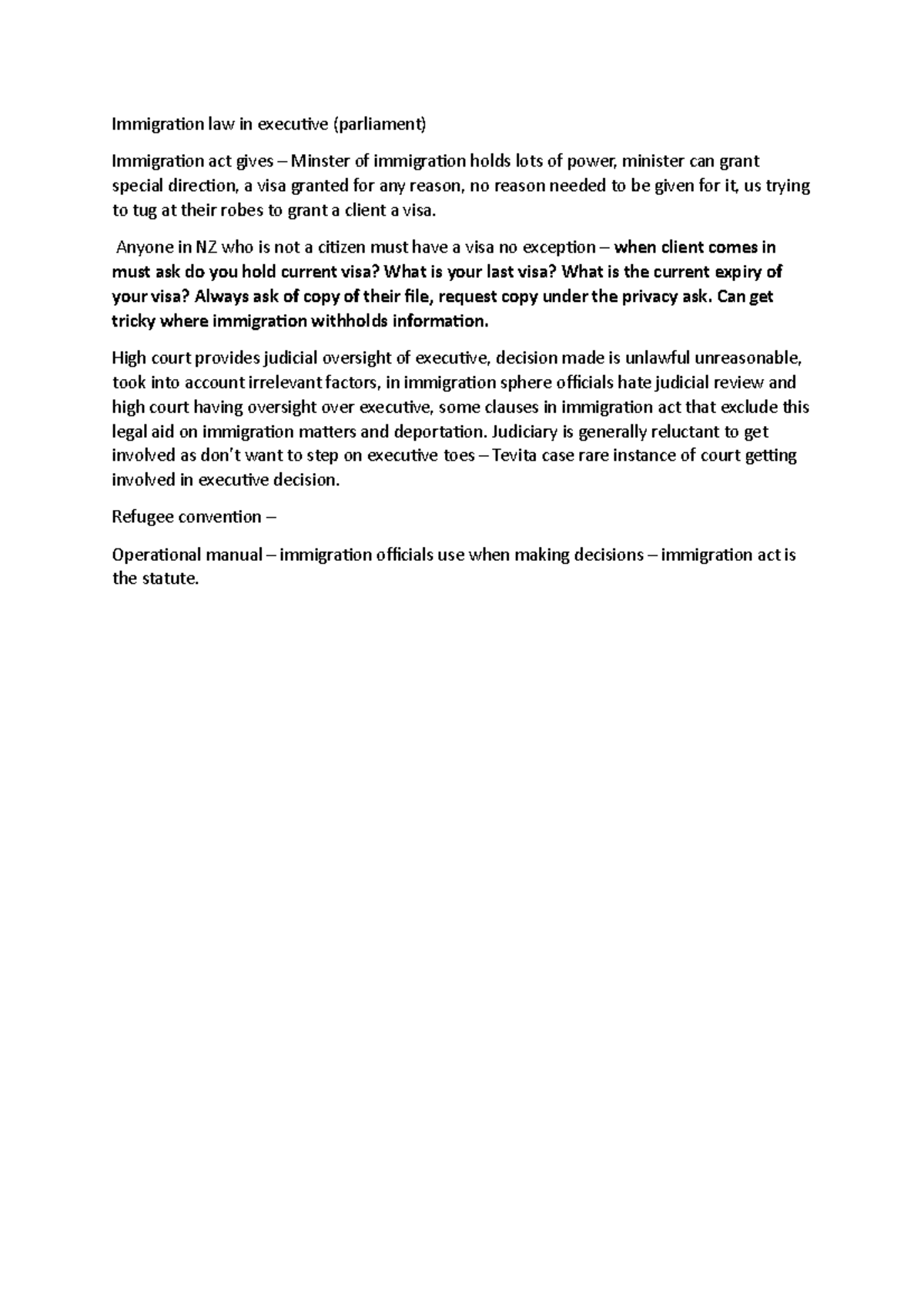 Lecture 1 - intro - Immigration law in executive (parliament ...