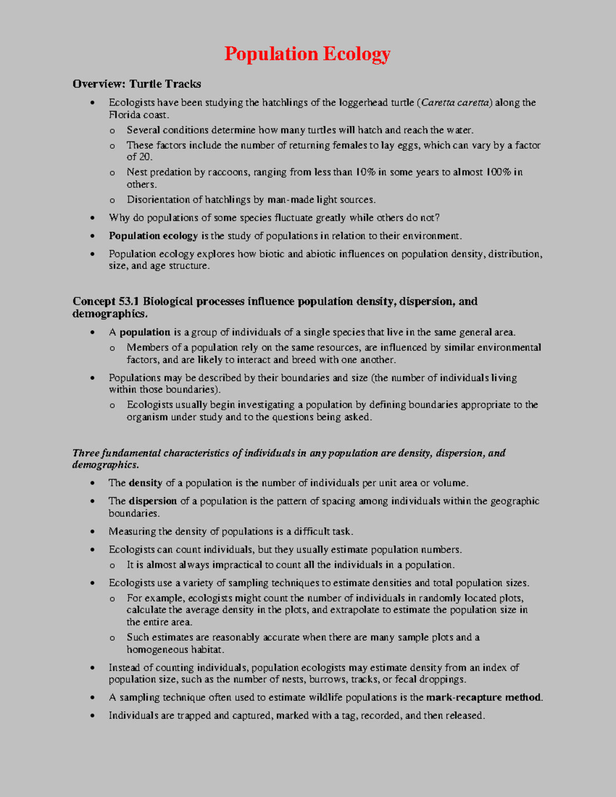 Population Ecology - biologie - Population Ecology Overview: Turtle ...