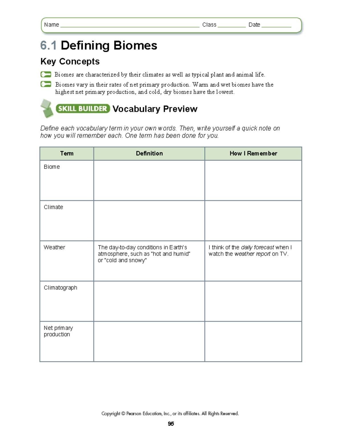 6.1 wkst - science grade 9 - 6 Defining Biomes Key Concepts Biomes are ...