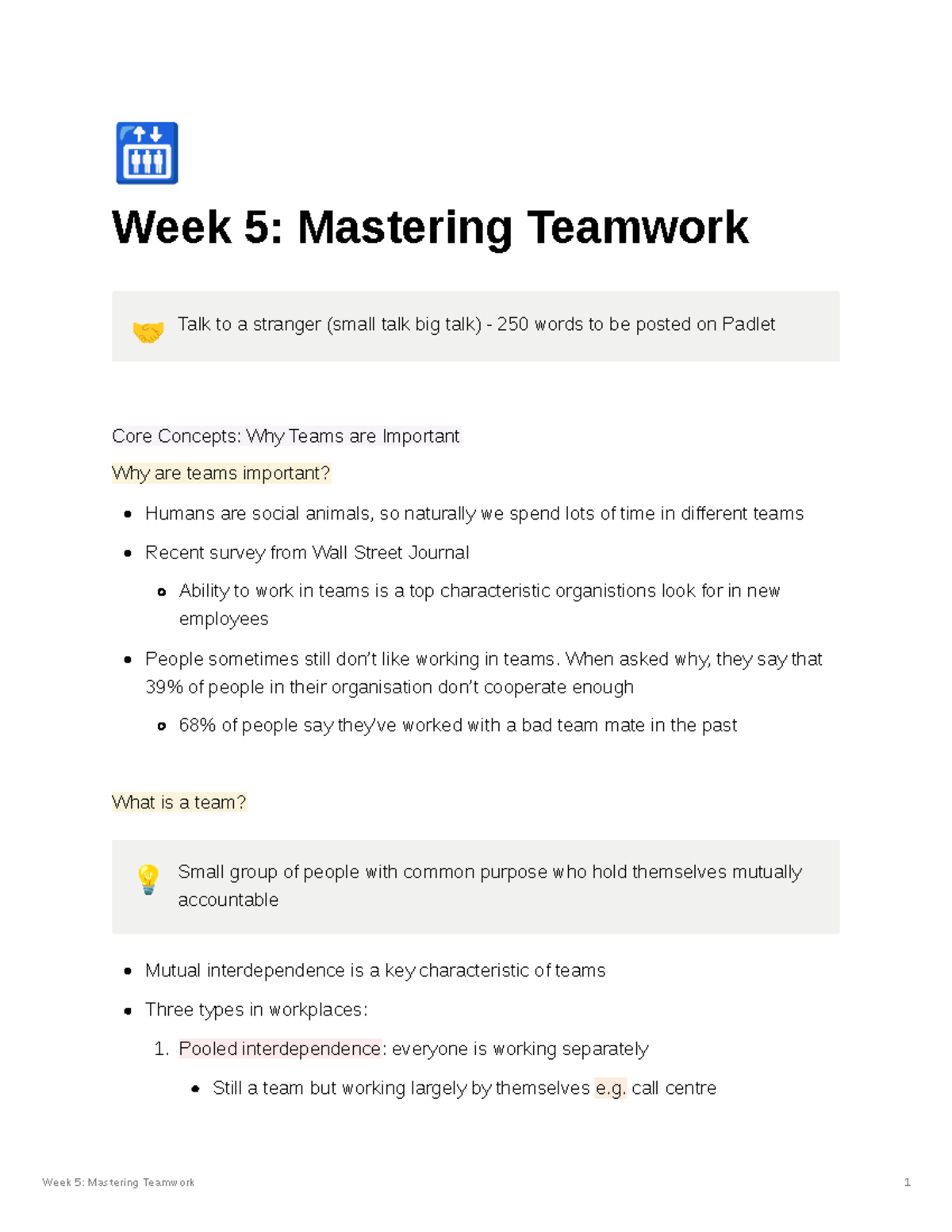 Week 5 Mastering Teamwork - 🛗 Week 5: Mastering Teamwork 🤝 Talk to a ...