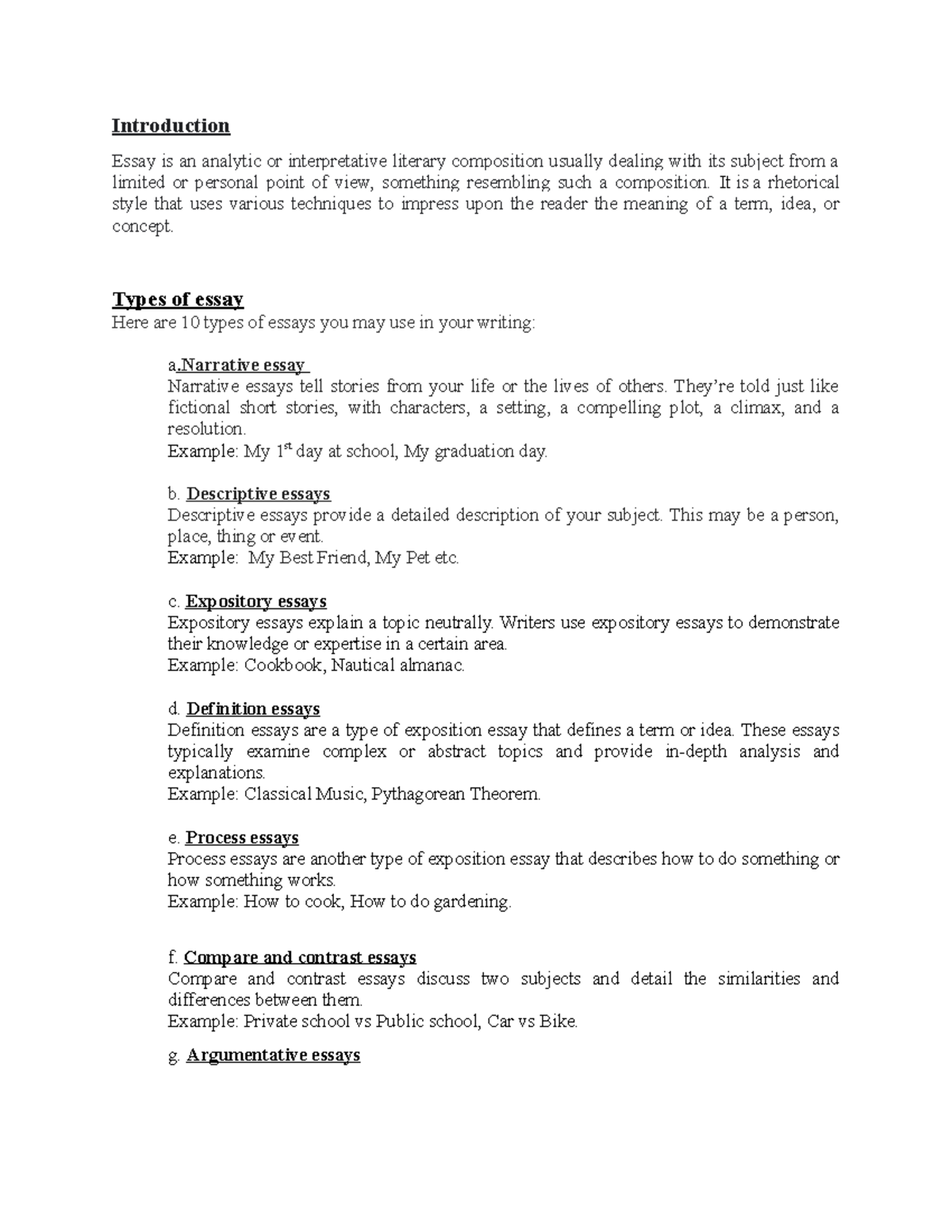 Assignment - Introduction Essay is an analytic or interpretative ...