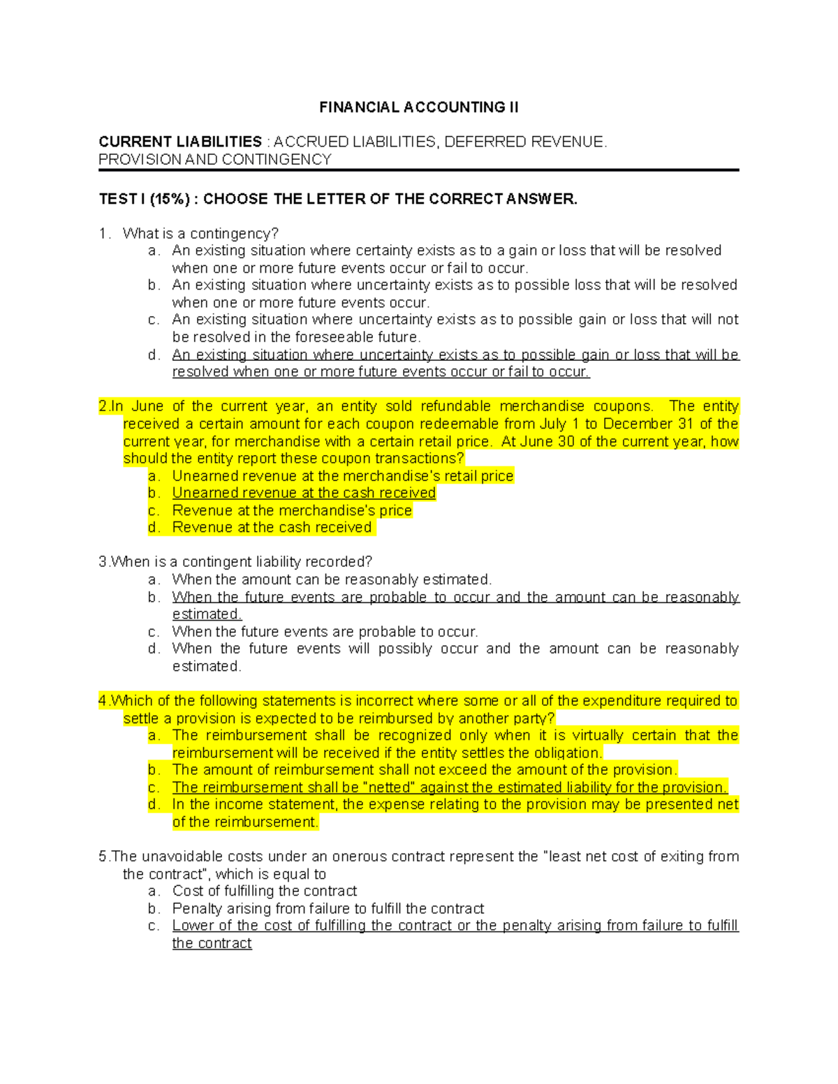 Contingent Provision Accrued-liab anskey - FINANCIAL ACCOUNTING II ...