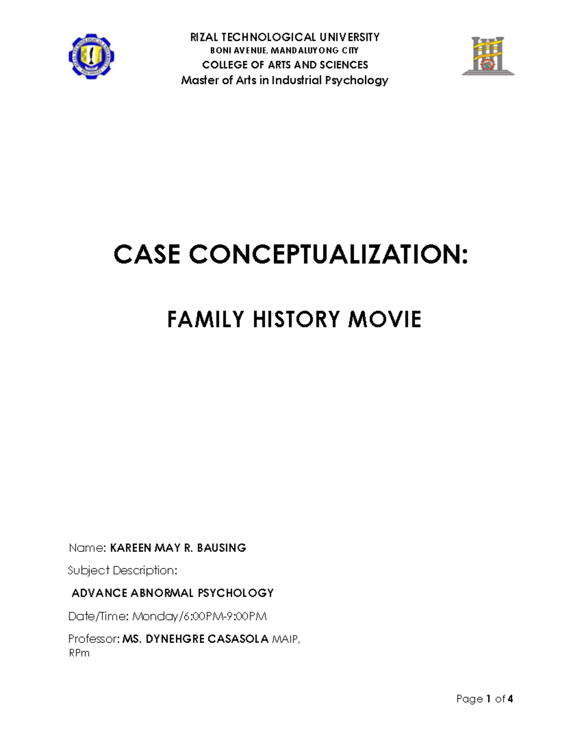 CASE Conceptualization Family History Kareen MAY R. Bausing - BONI ...