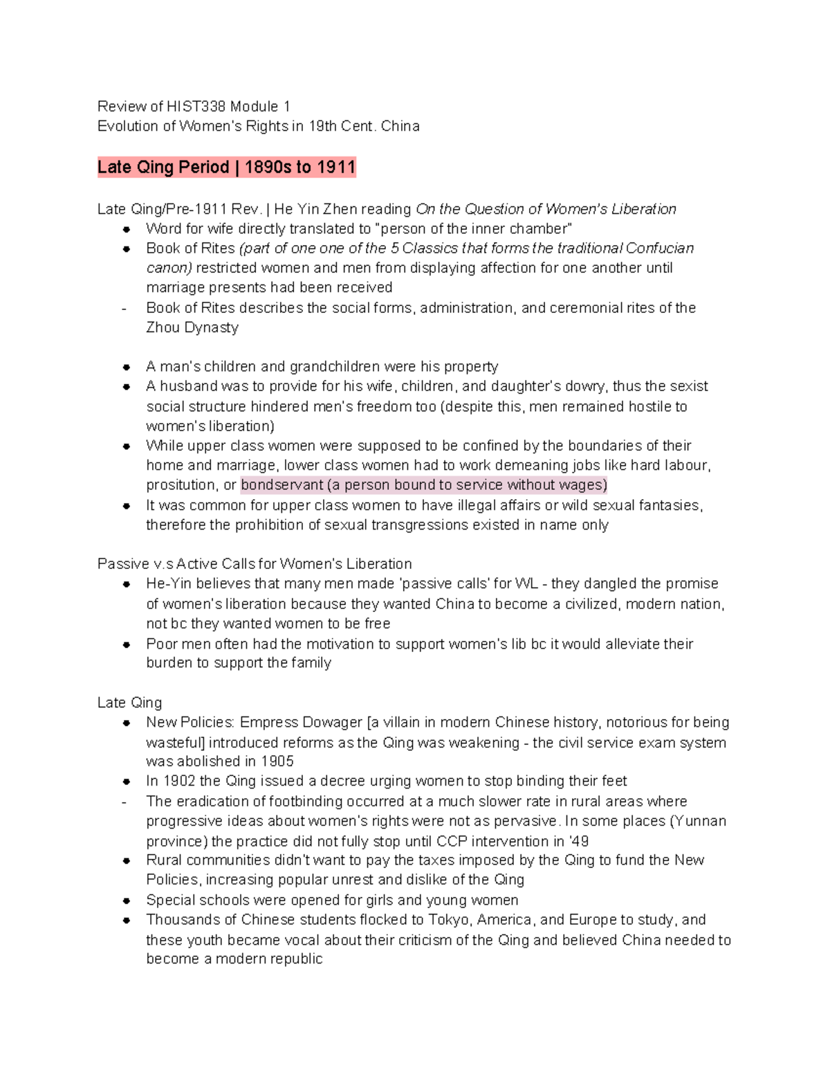 Hist338 Quiz1 Prep - history of 20th century china lecture notes ...