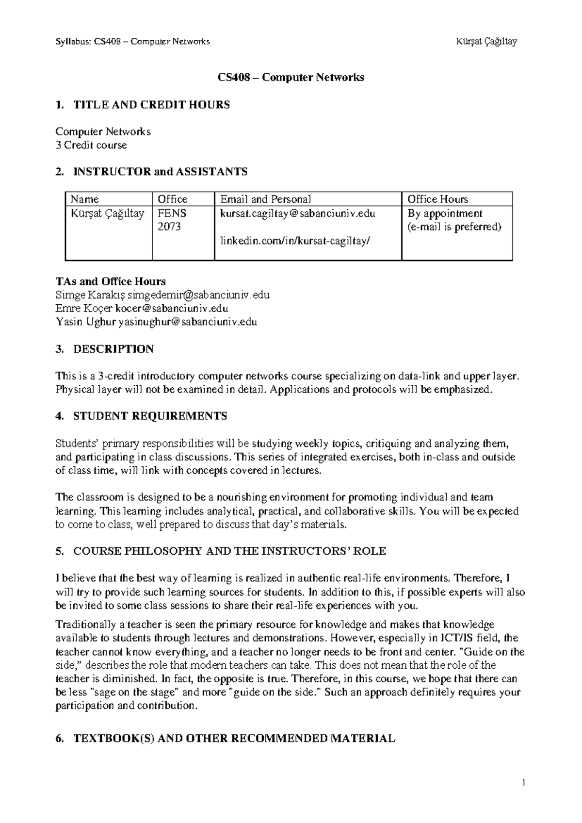 CS408-Computer Networks Spring 2024 Syllabus - Syllabus: CS408 ...