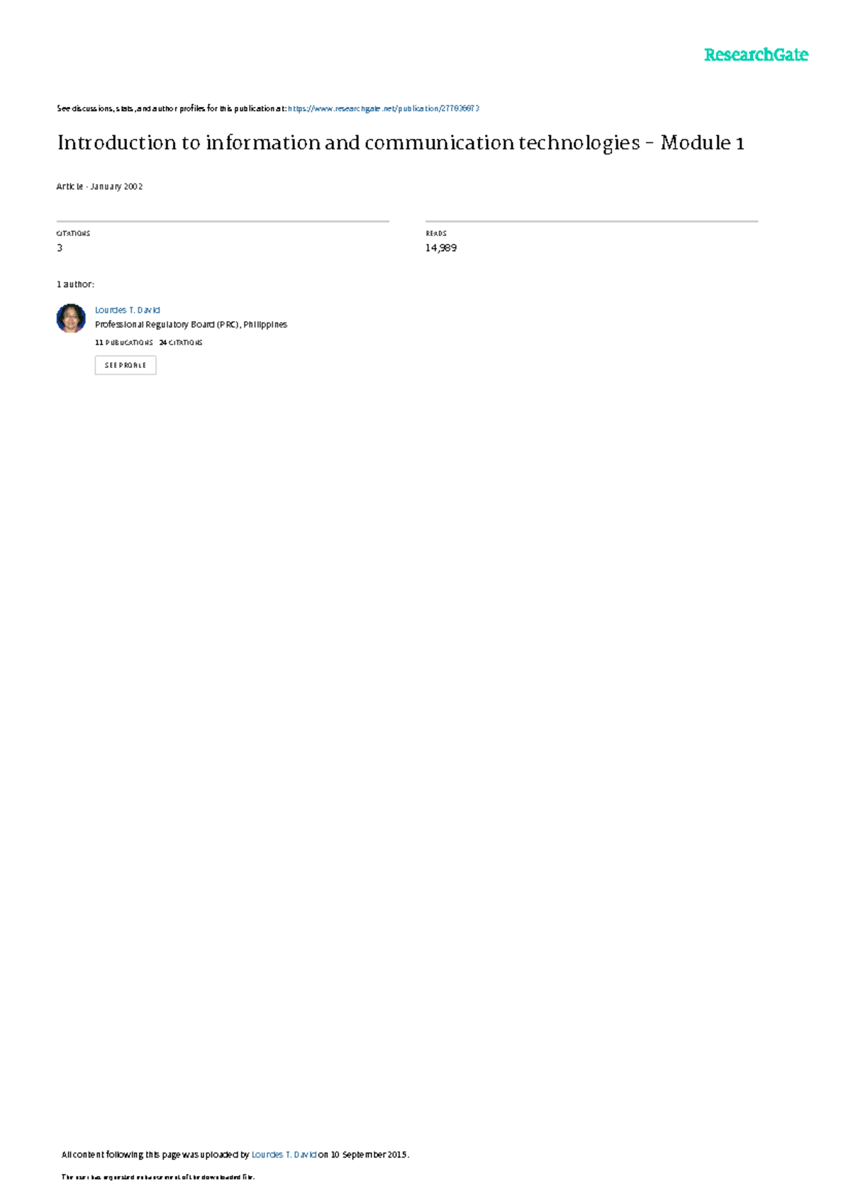 Introduction to information and communication tech - See discussions, stats, and author profiles ...