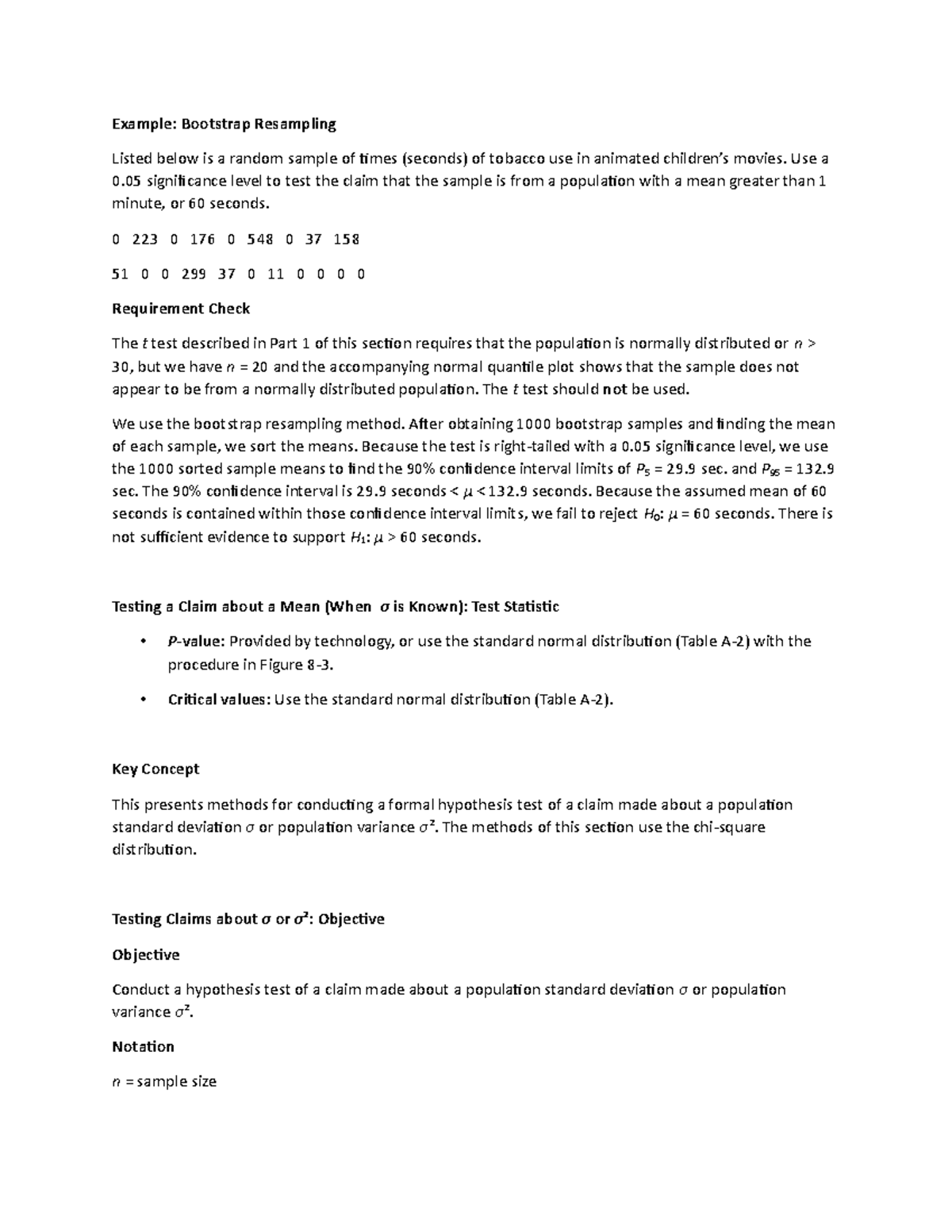 Lecture Notes 8 - Example: Bootstrap Resampling Listed below is a ...