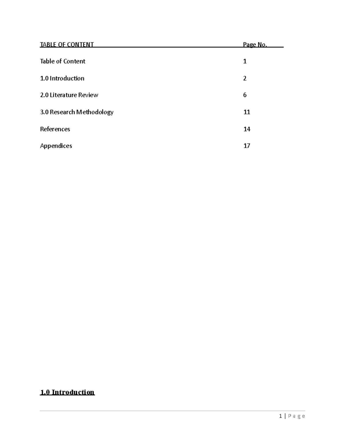 Research Method report - TABLE OF CONTENT Page No. Table of Content 1 1 ...