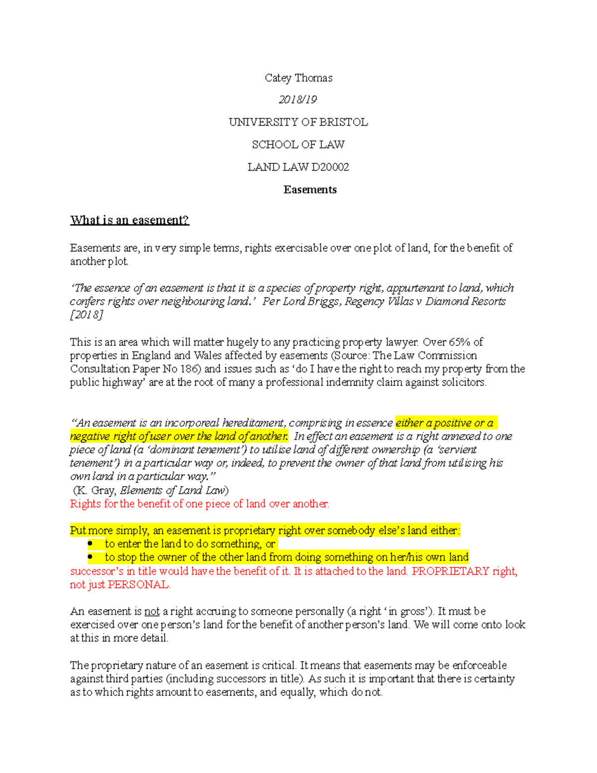 07:02:19 - Easement lecture 1 notes - Catey Thomas 2018/ UNIVERSITY OF ...