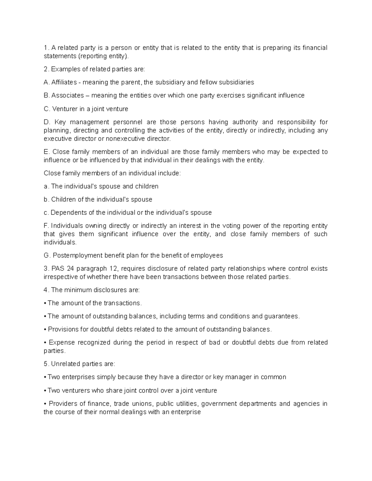 PAS 24 Related Party Disclosures - A related party is a person or ...