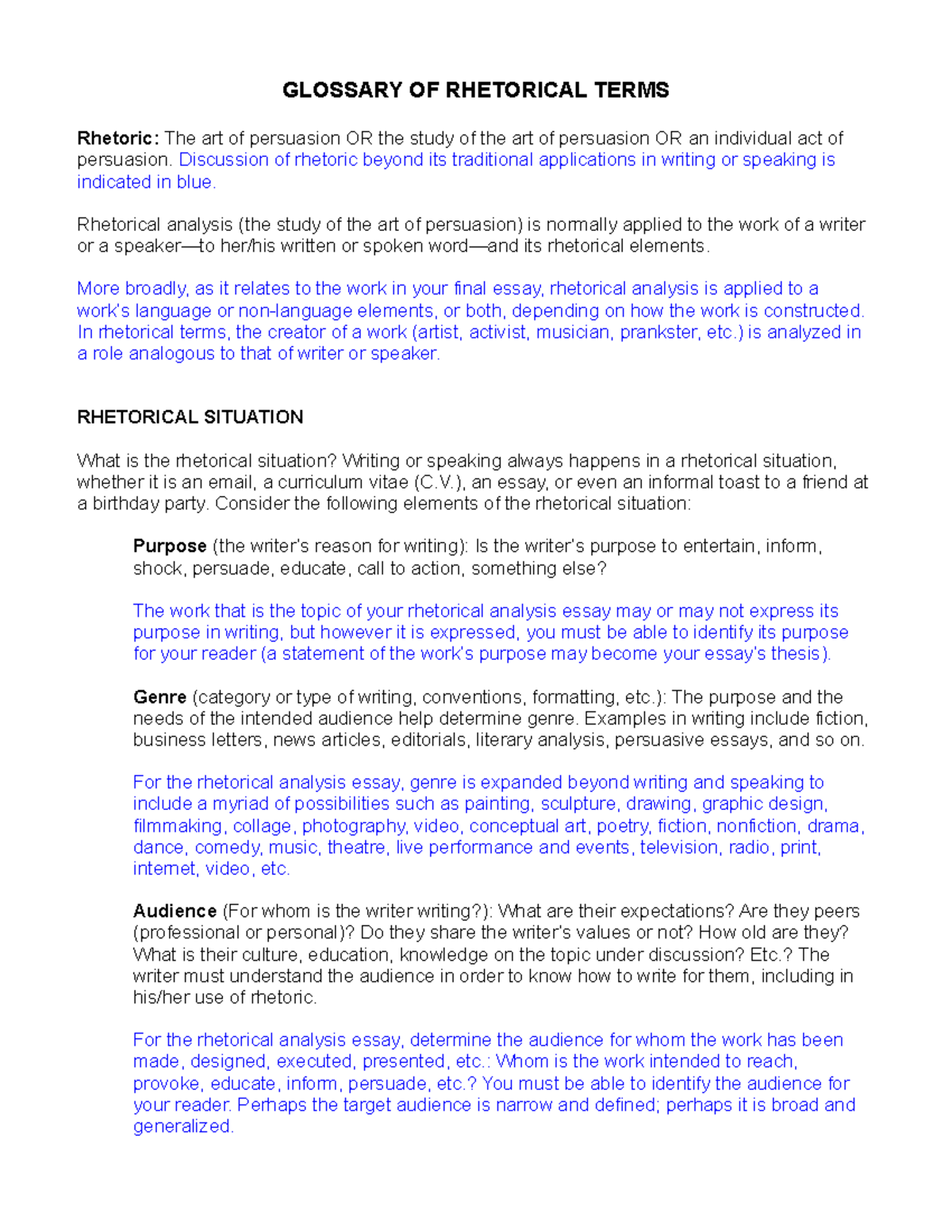 Rhetoric Terms Glossary - GLOSSARY OF RHETORICAL TERMS Rhetoric: The ...