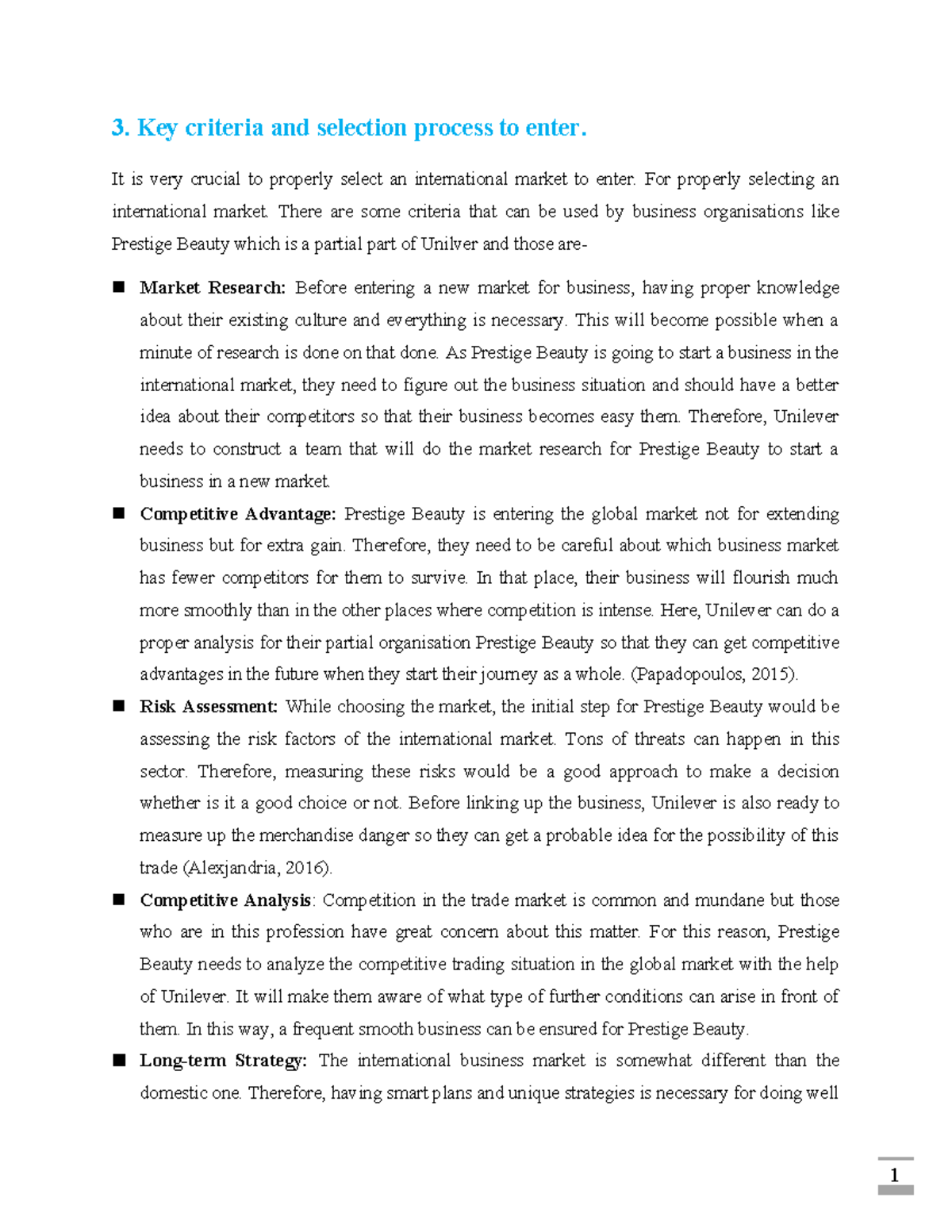 IM S1 Q2 - Essay - 3. Key criteria and selection process to enter. It ...