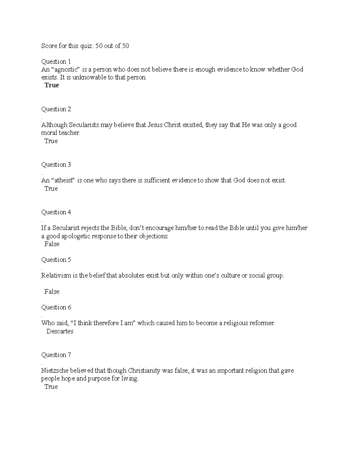 Quiz Philosophical Worldviews RLGN104 C09 202340 - Score for this quiz ...