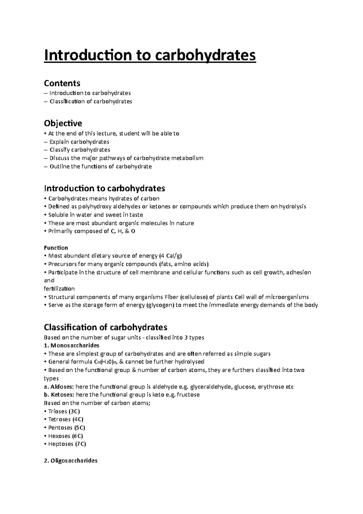 Carbohydrates Introduction - Introduction to carbohydrates Contents ...