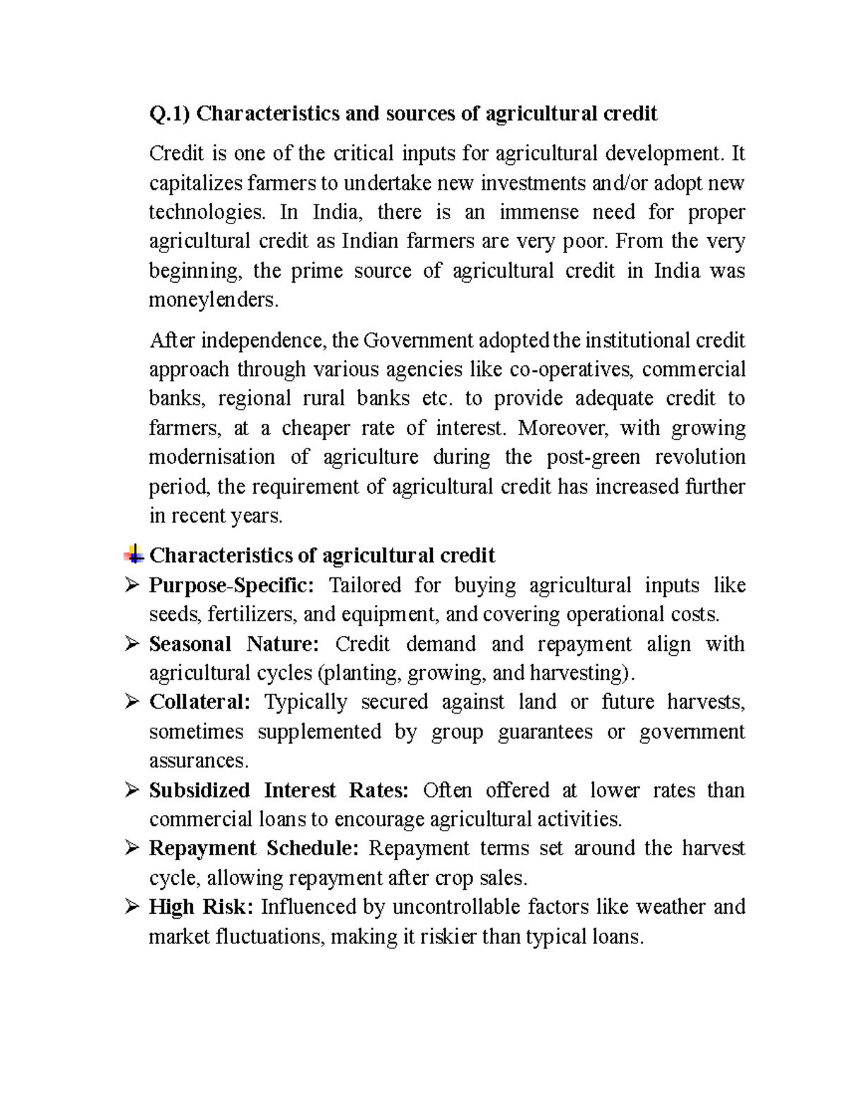 Agri notes module 3 - Q) Characteristics and sources of agricultural ...