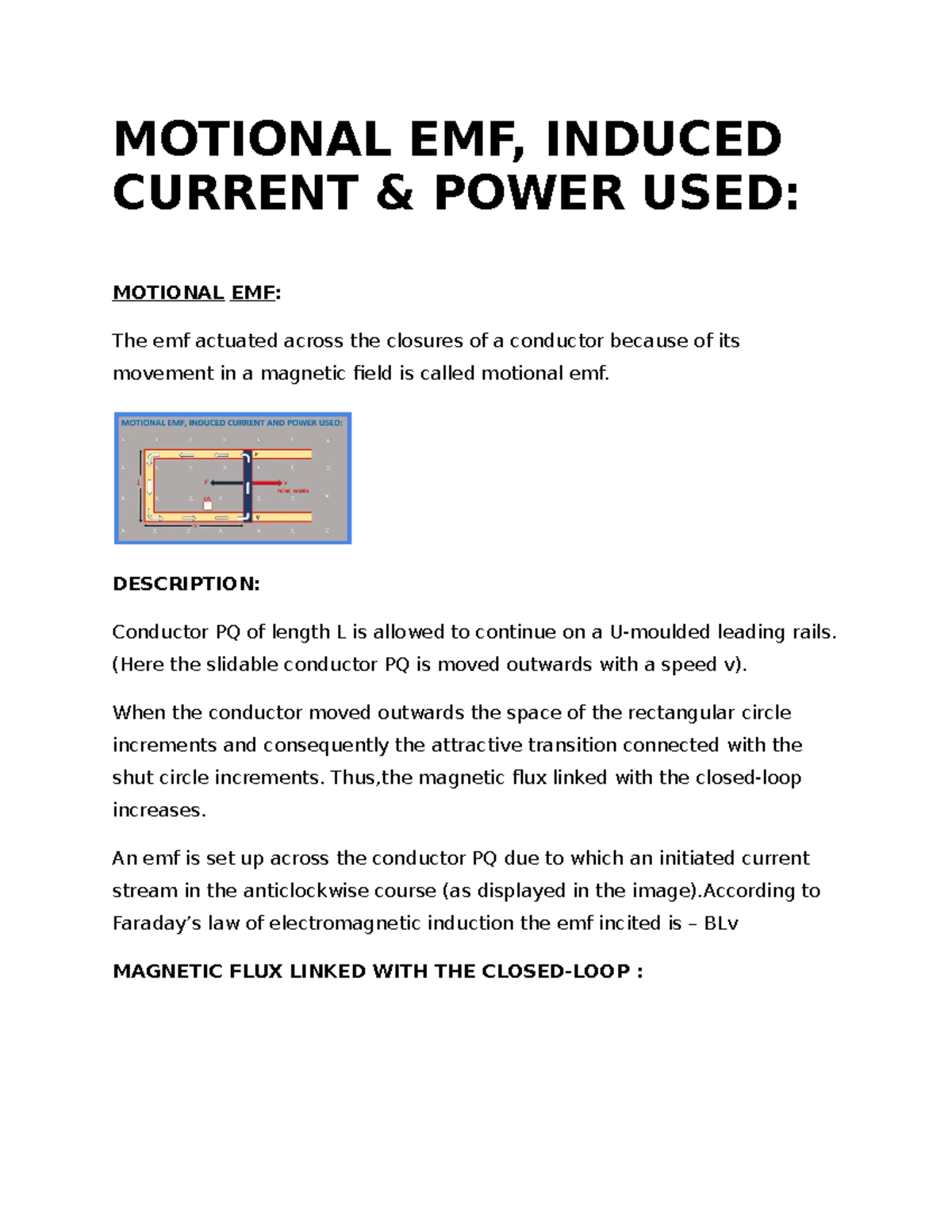 Motional EMF and Induced Current - MOTIONAL EMF, INDUCED CURRENT ...
