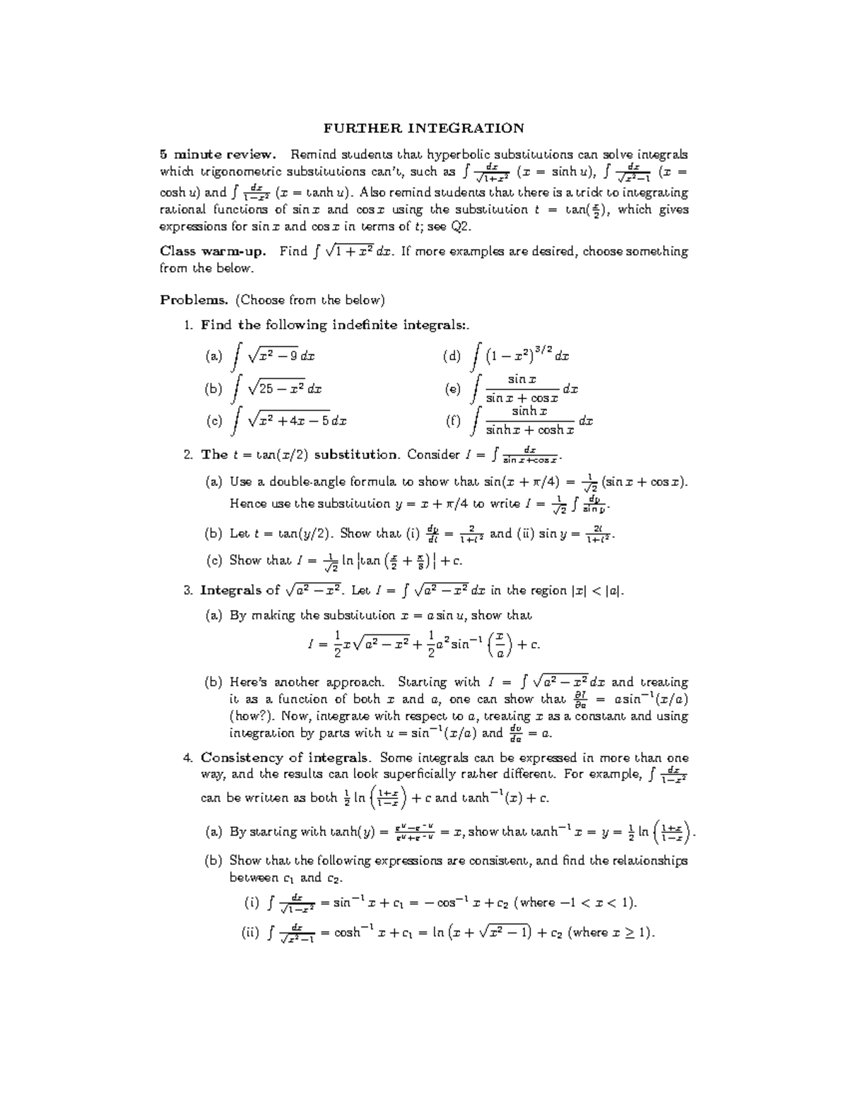 Further Integration - Mathematics (Electrical and Aerospace) - FURTHER ...