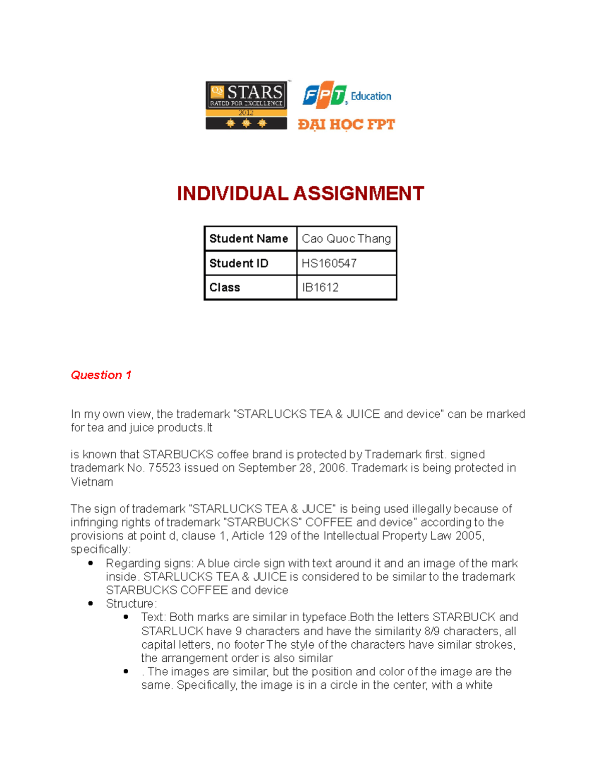 Individual Assignment IB1612 Cao Quoc Thang HS160547 - INDIVIDUAL ASSIGNMENT Student Name Cao ...