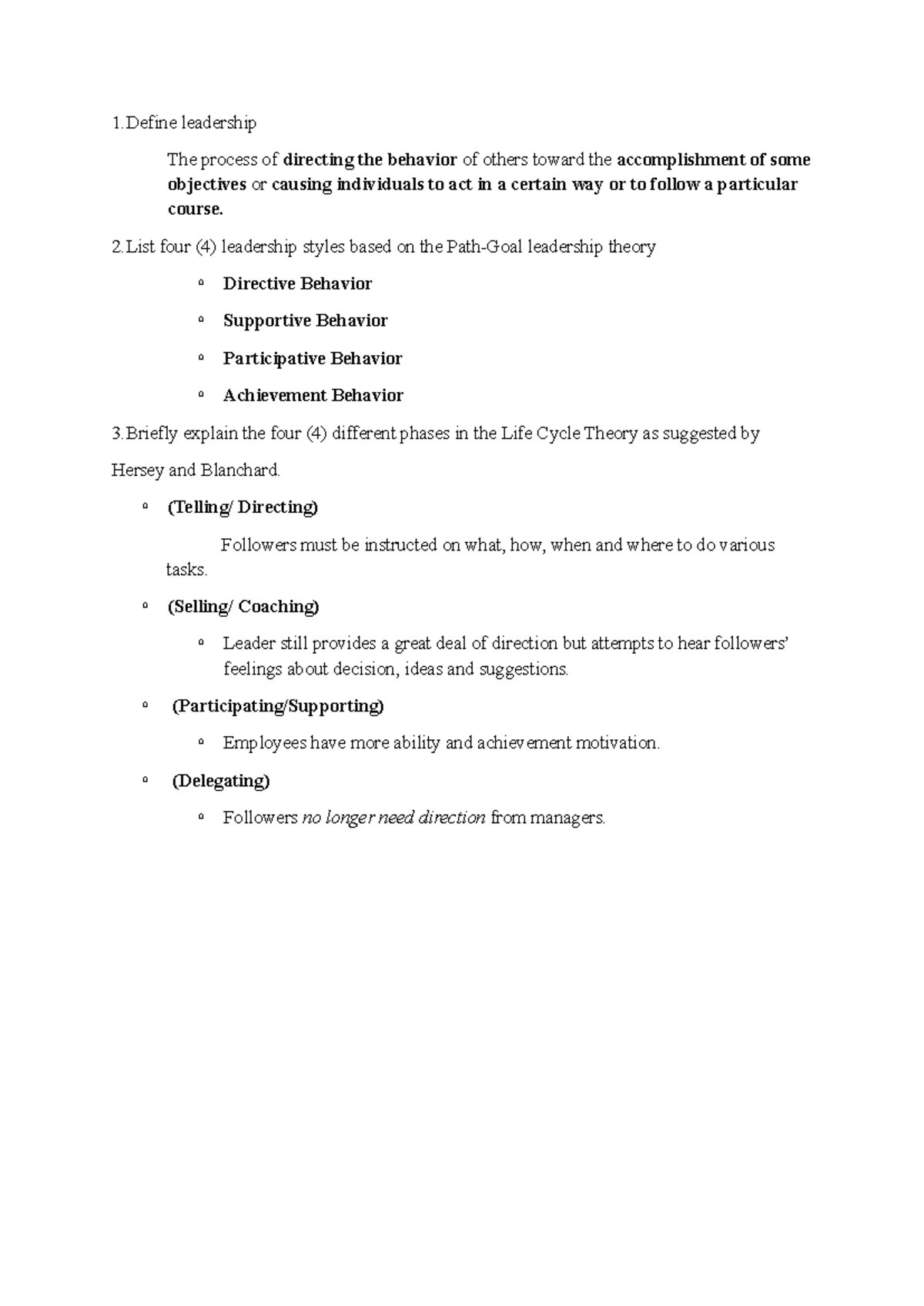 MGT tutorial 6 - 1 leadership The process of directing the behavior of ...