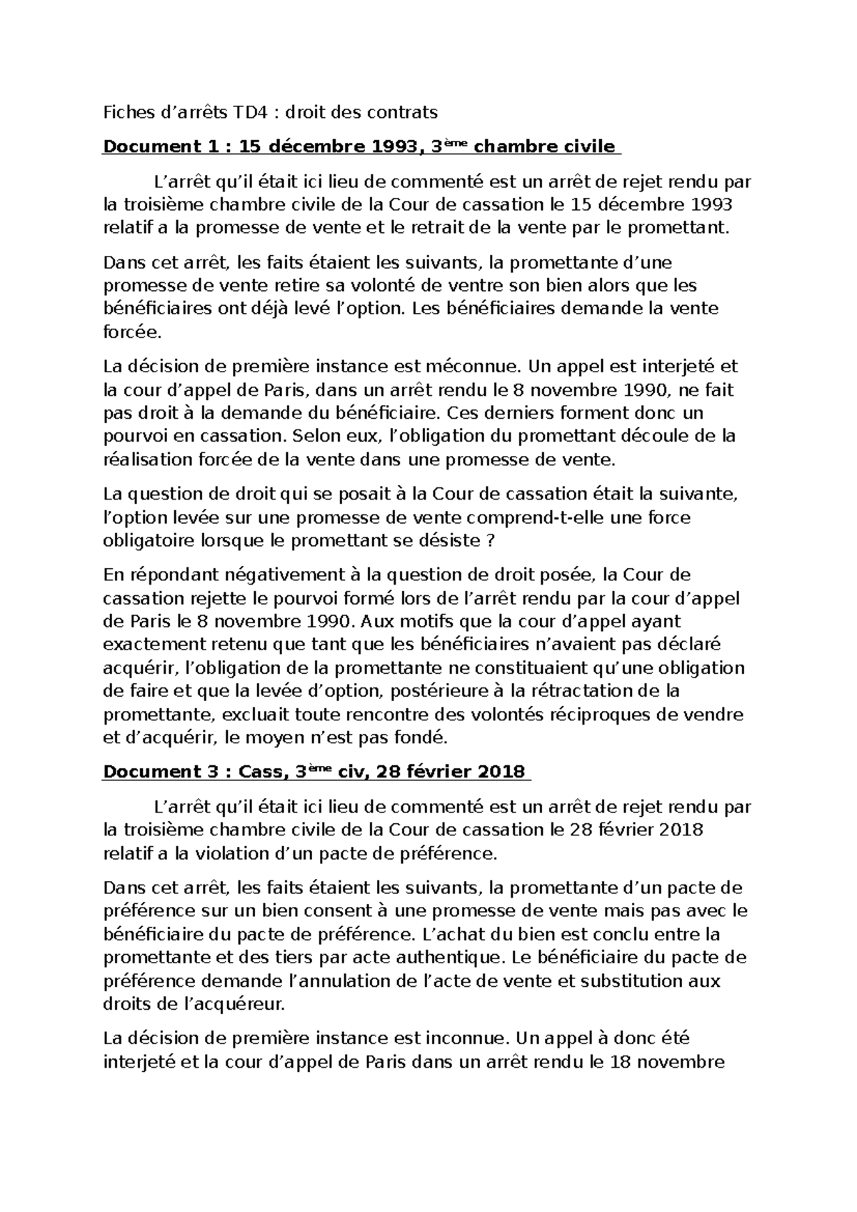 FJP TD4 - fiches de jp - Fiches d’arrêts TD4 : droit des contrats ...