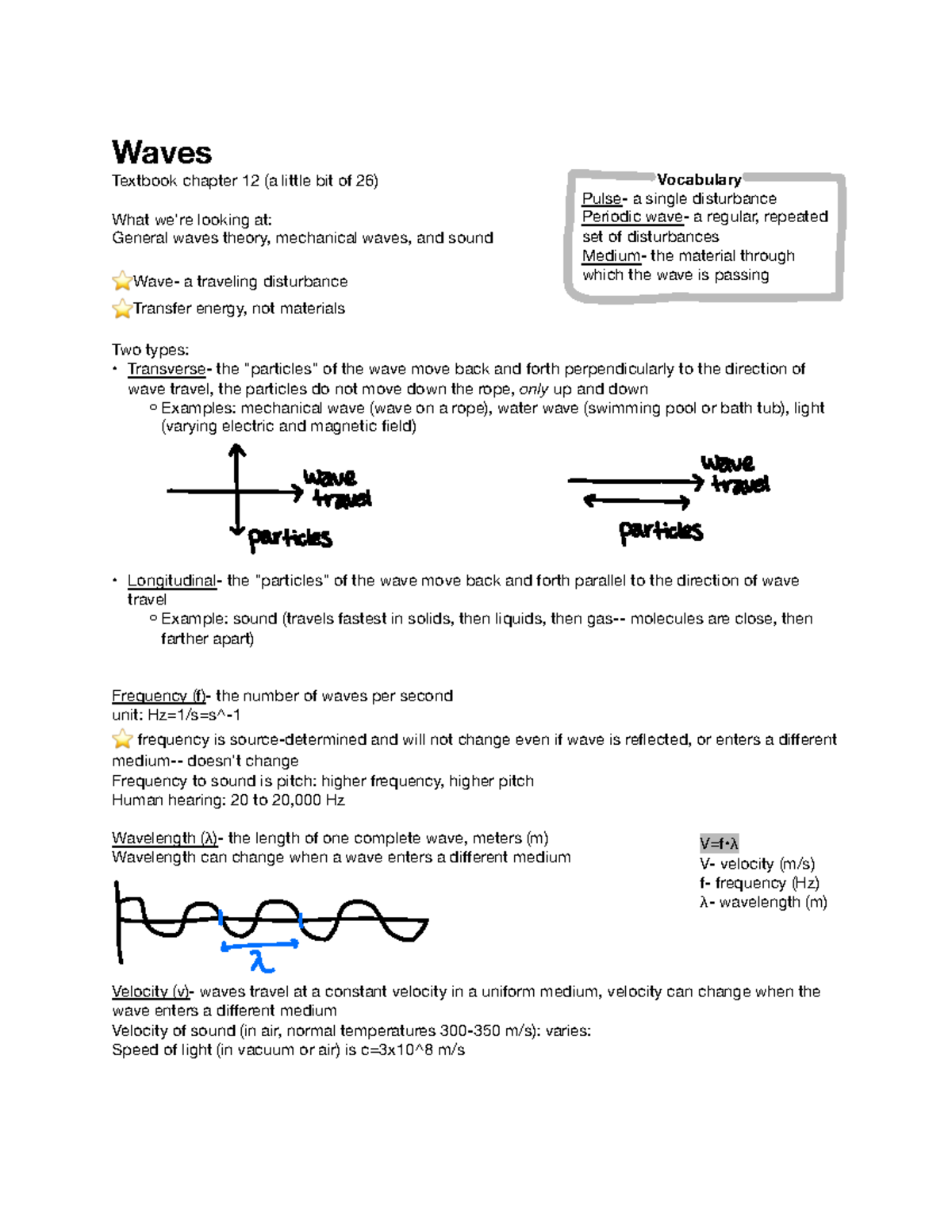 Waves - Class notes from lecture from teacher Mr. Schmidt (a new york ...