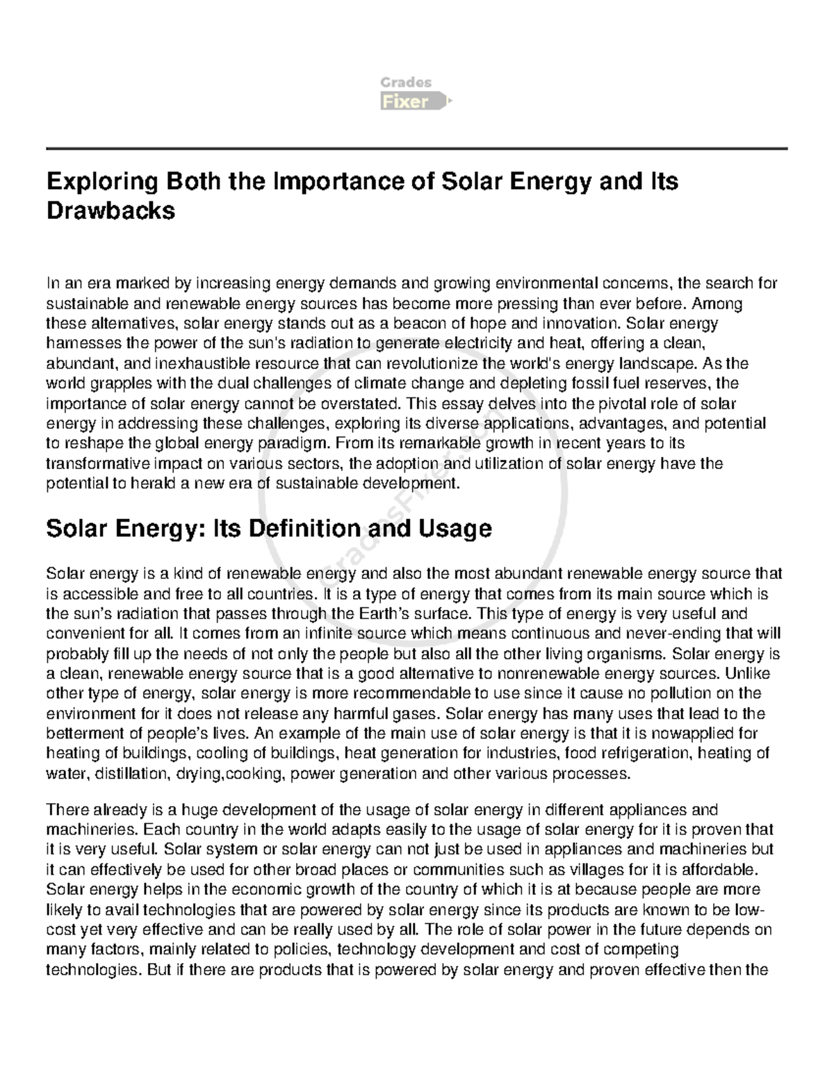 Exploring Both the Importance of Solar Energy and Its Drawbacks - Among ...